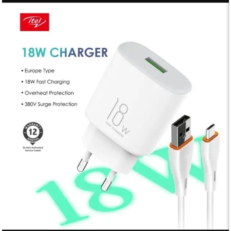 Jual Itel 18W Kepala Charger Kabel micro Fast Charging ICW-182EM Travel ...