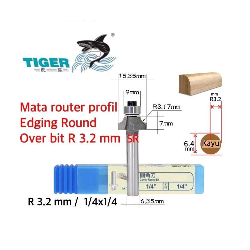 Jual Mata Router/ Profil Round Over Bit 3mm (1/4×1/4× R 3.2mm) TIGER ...