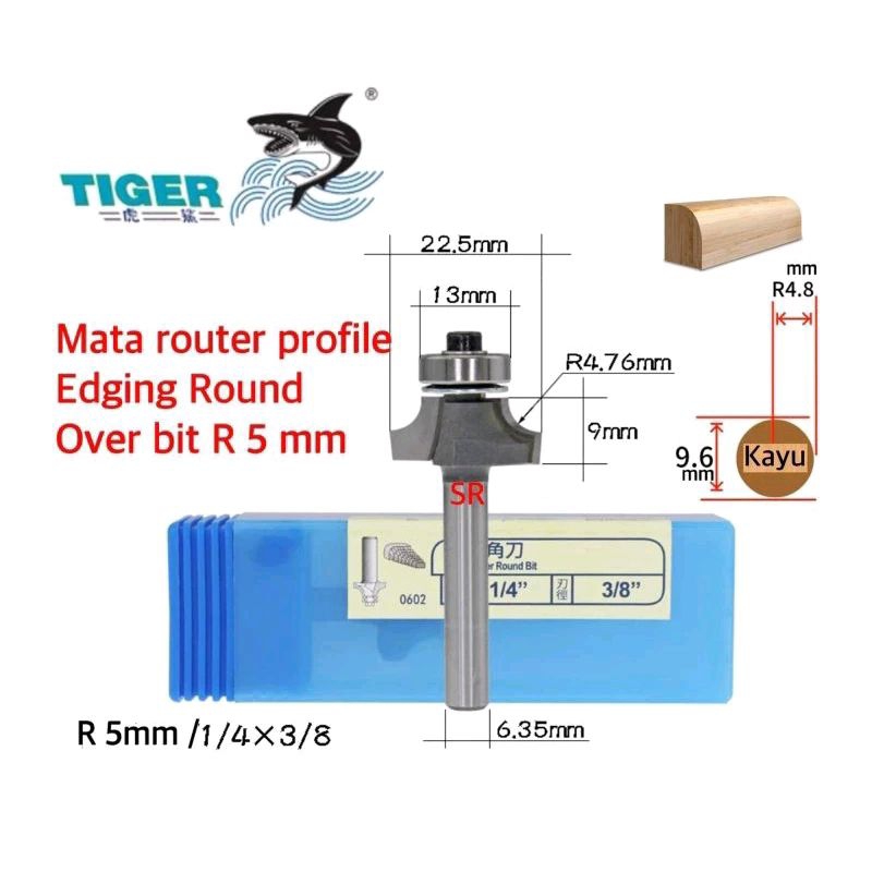 Jual Mata Router/ Profil Round Over Bit 5mm (1/4×3/8×R 4.8 mm) TIGER ...