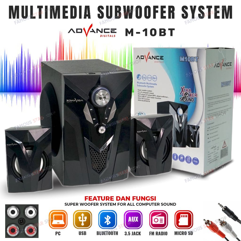 Jual Speaker Aktif Super Bass Bluetooth ADVANCE M-10BT (3pc Speaker) Salon Aktif / Speaker Aktif ...