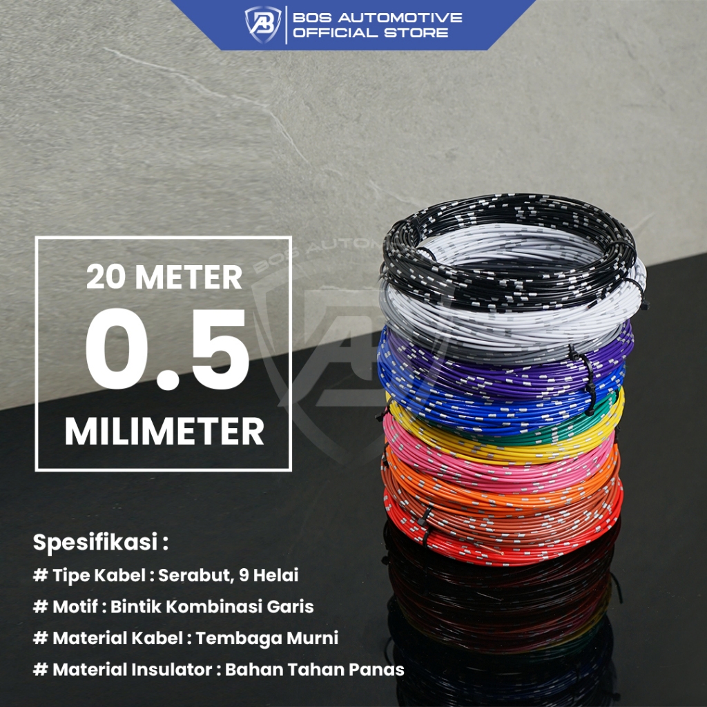 Jual Kabel Bintik AVS 0.5MM x 20M Kabel Otomotif Body Mobil Motor Serabut Tembaga | Shopee Indonesia