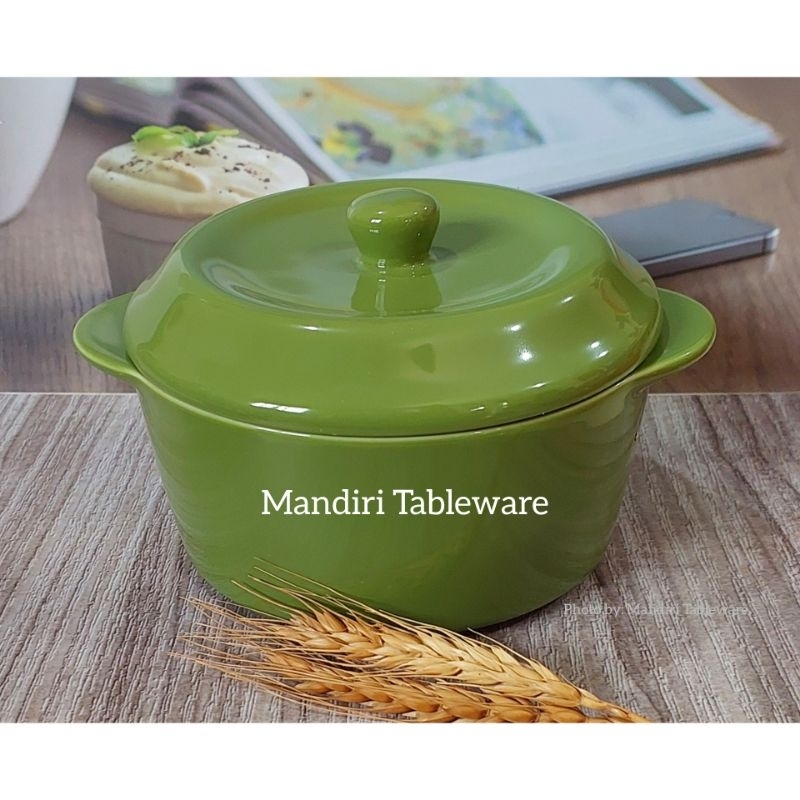 Jual Casserole Keramik + Tutup 900 ml | Mangkok Saji | Tebal | Premium Quality - Green | Shopee ...
