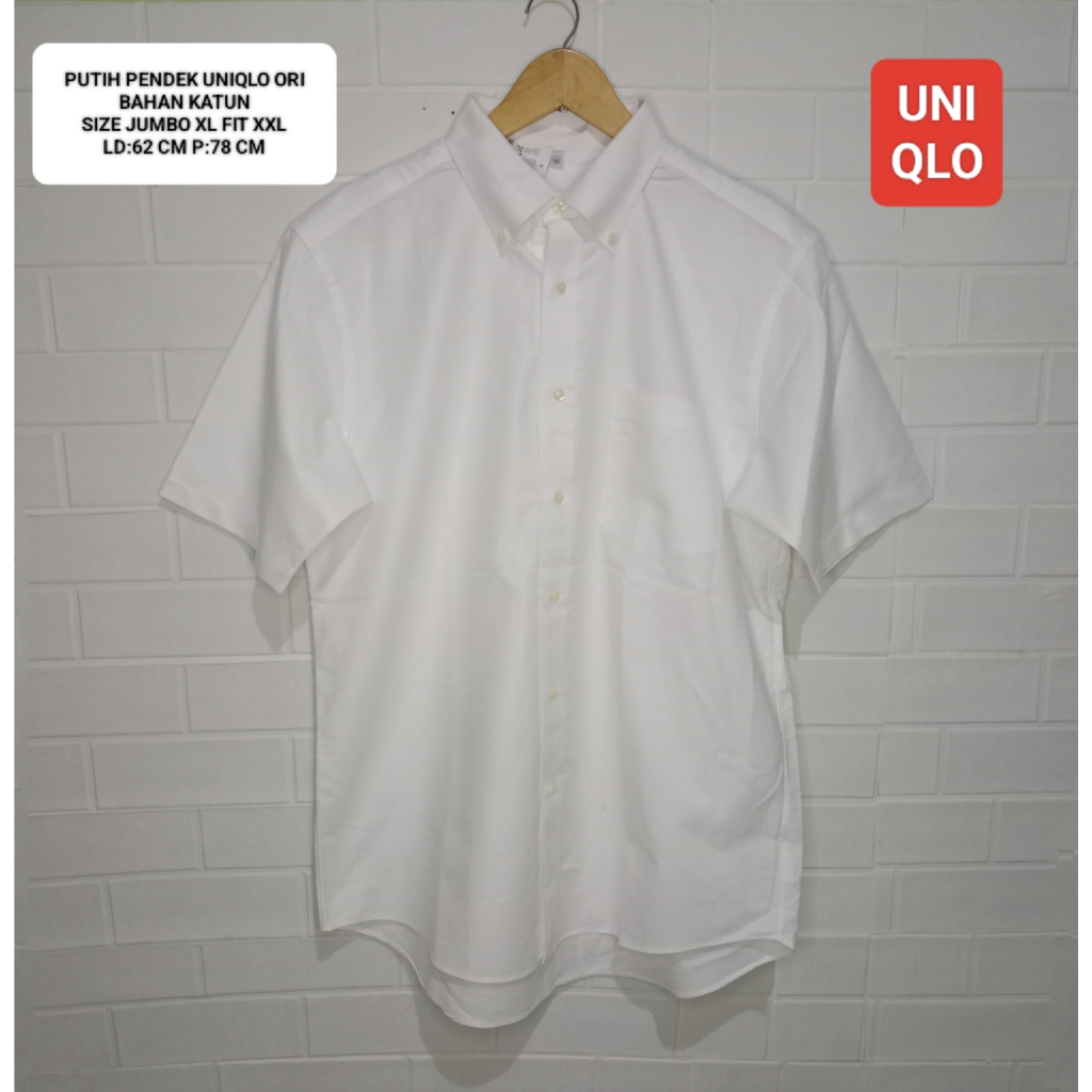 Jual KEMEJA UNIQLO PUTIH PENDEK ORI SIZE GEDE XL FIT XXL LD 62 CM ...