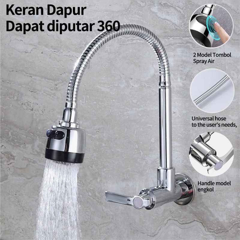 Jual Keran Cuci Piring Angsa Kran Sink Dapur Drat 1/2 Inc Kran Angsa Fleksibel Keran 2 Mode Air ...