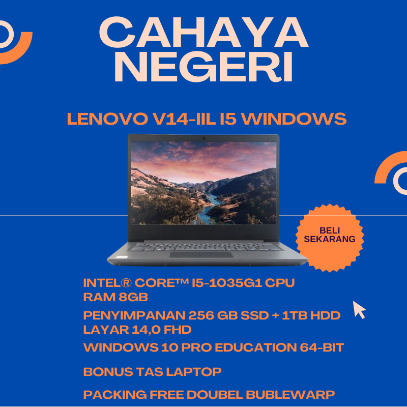 Jual PROMO LAPTOP Lenovo V14-IIL Intel CORE i5 RAM 8GB SSD 256GB + HARDISK 1000GB Windows 10 Pro ...