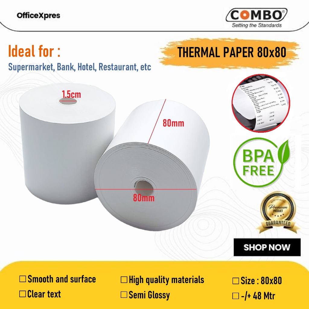 Jual Kertas Struk Kasir Thermal 80x80 Bulk / Thermal Paper Roll 80 x 80 ...