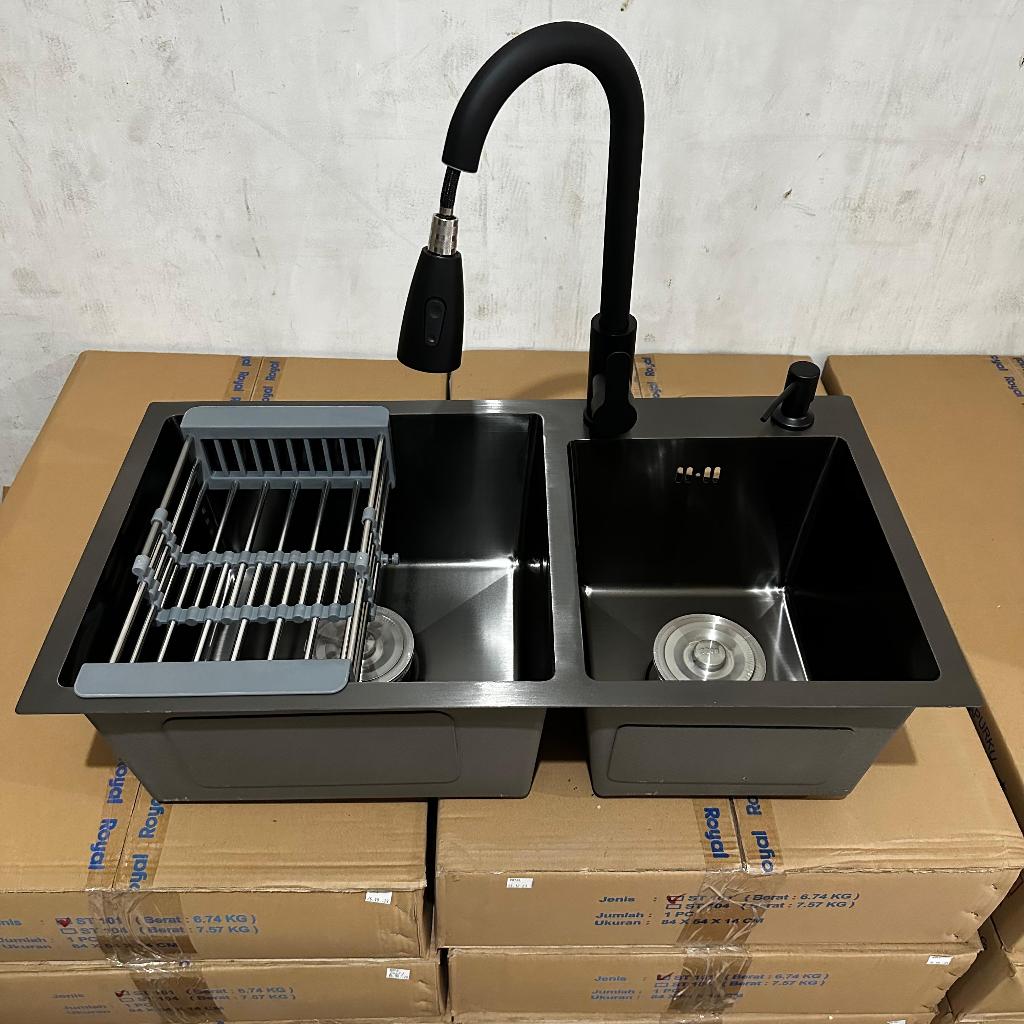 Jual Bak Cuci Piring Kitchen Sink Wastafel 2 Lubang Hitam 75 X 40 X 23 ...