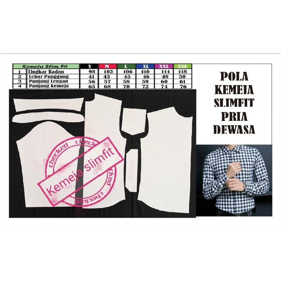 Jual Pola baju KEMEJA PRIA MODEL SLIMFIT ukuran S - 3Xl POLA INSTAN 1 ...