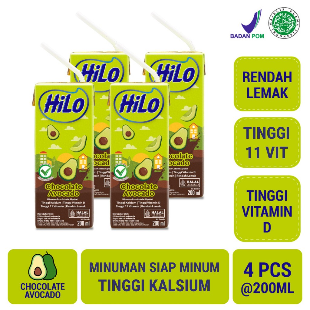 Jual 4 Pack - HiLo UHT Chocolate Avocado Ready to Drink 200ml - Minuman ...