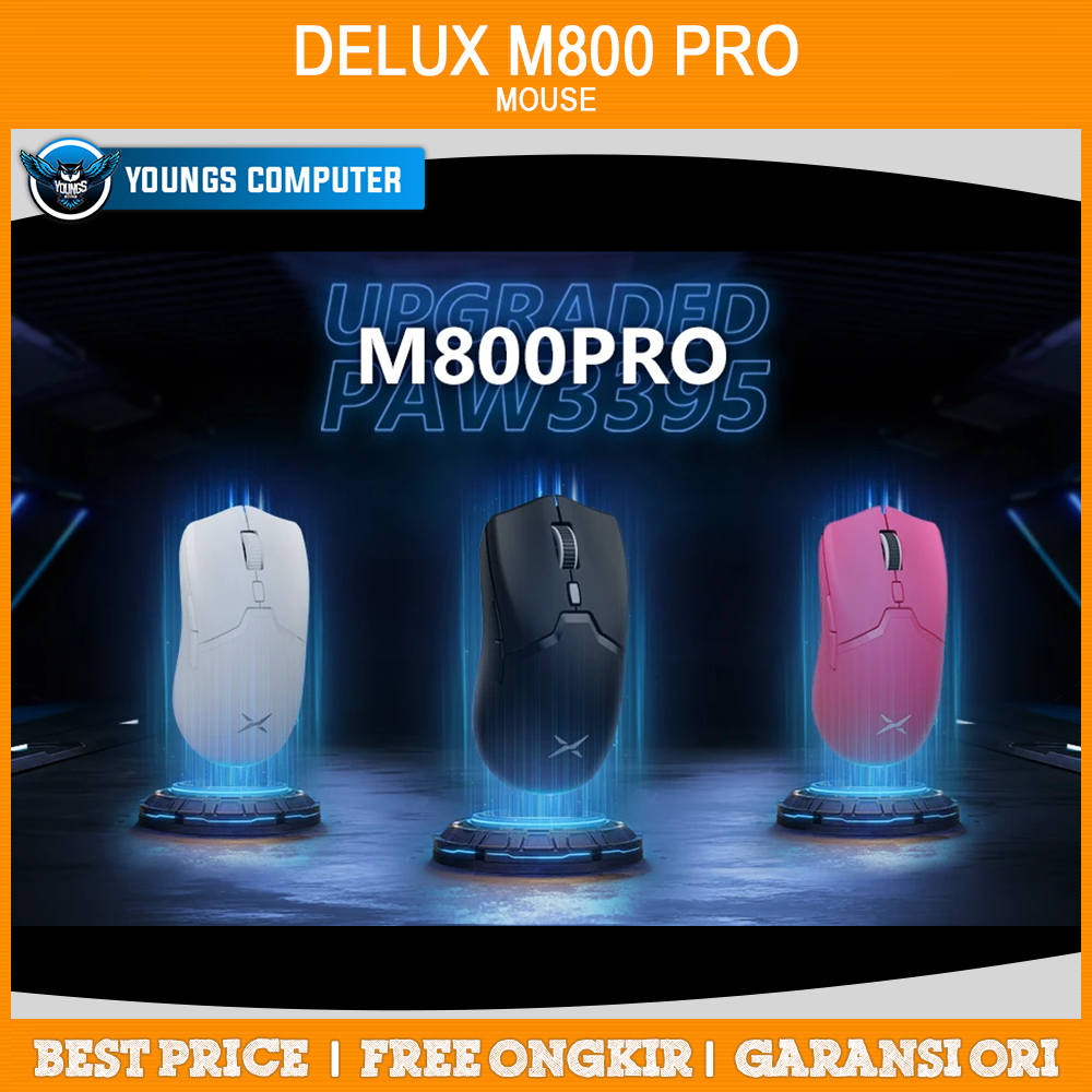 Jual DELUX M800 PRO Mouse Gaming RGB Wireless PAW 3395 Sensor Black ...