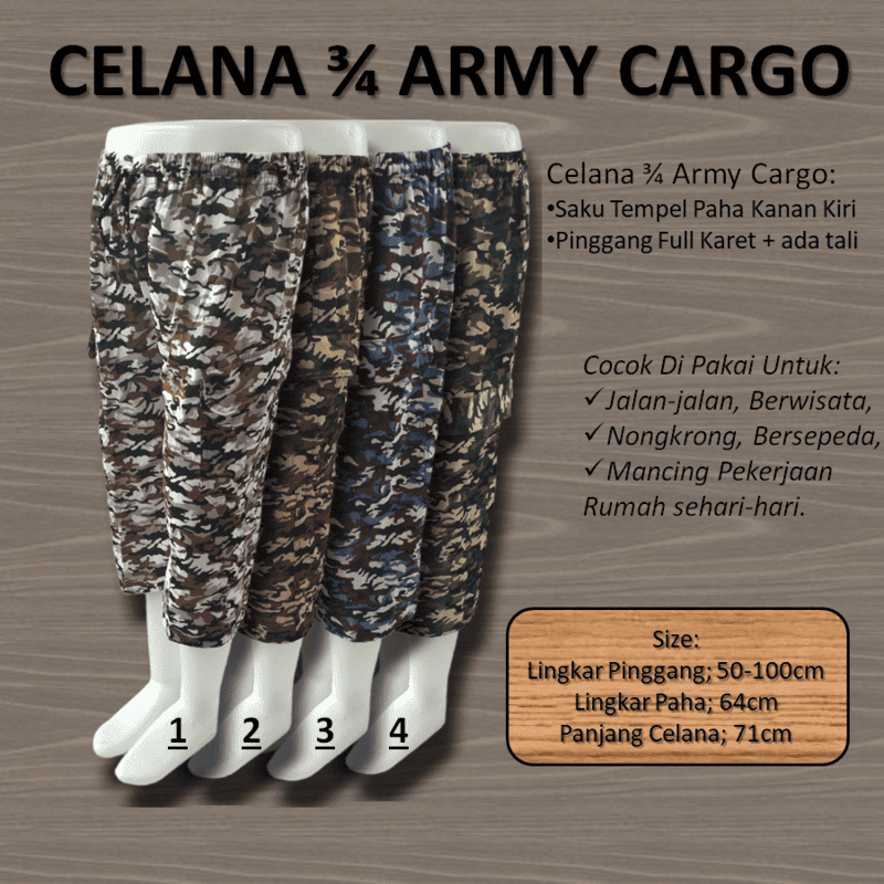 Jual PROMO kargo termurah Celana Cargo Doreng Army Kolor Sirwal Pendek ...