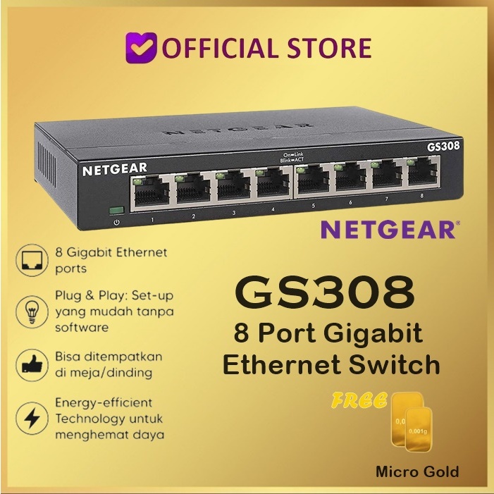 Jual NETGEAR GS308 8 Port Gigabit Ethernet Switch Hub | Shopee Indonesia