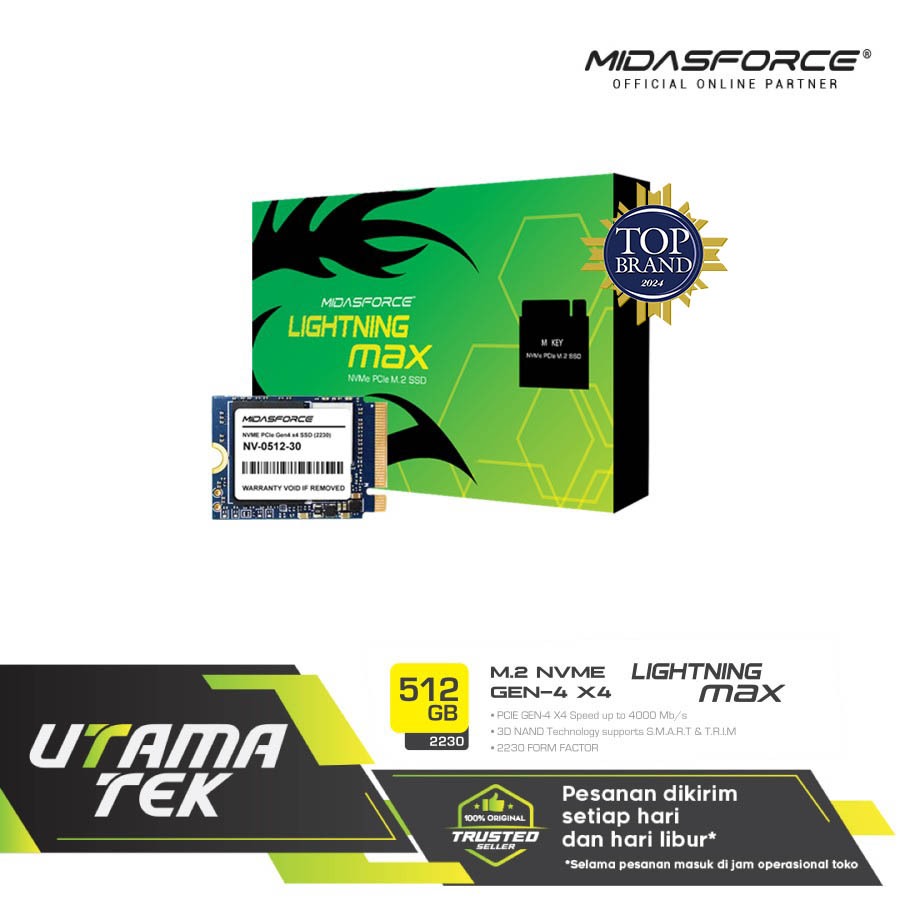 Jual NVME M.2 512GB 2230 MIDASFORCE LIGHTNING MAX SSD NVMe M.2 PCIe ...