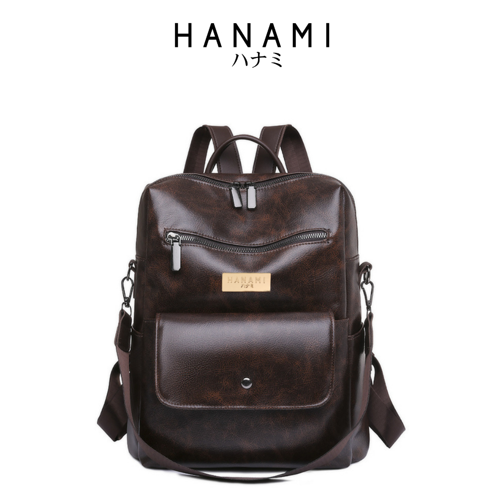Jual HANAMI Tas Ransel Wanita Kulit Backpack Premium Coklat Besar ...