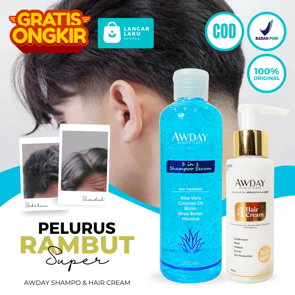 Jual Awday 3in1 Shampoo Serum Hair - Vitamin Pelurus Rambut Permanen ...