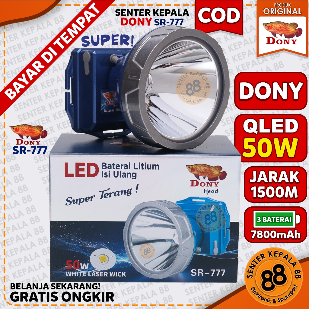 Jual DONY Senter Kepala DONY 50W LED SR-777 SR 777 50 Watt Super Terang ...