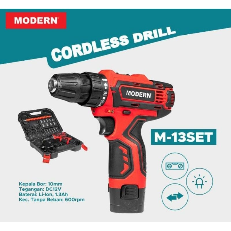 Jual MESIN BOR CASH CORDLESS MODERN 10MM M13 SET + Mata M-13 SET ...
