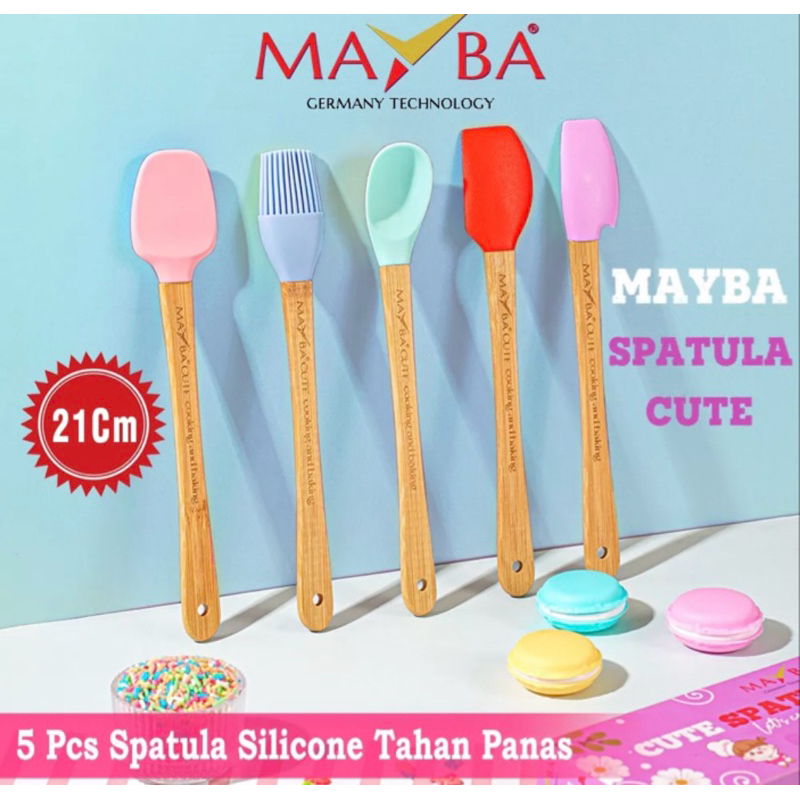 Jual Spatula Set Silicone MAYBA CUTE Utensil Set Spatula Mini Kayu ...