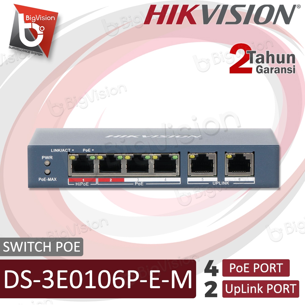 Jual SWITCH POE 4 PORT HIKVISION DS-3E0106P-E/M 2 UPLINK IP CAMERA GIGABIT | Shopee Indonesia