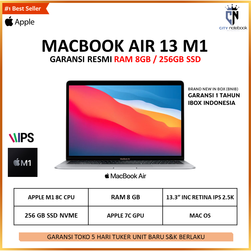 Jual MACBOOK AIR 13 M1 8C CPU 8GB 256GB 7C GPU OS X 13.3" INC | Shopee ...