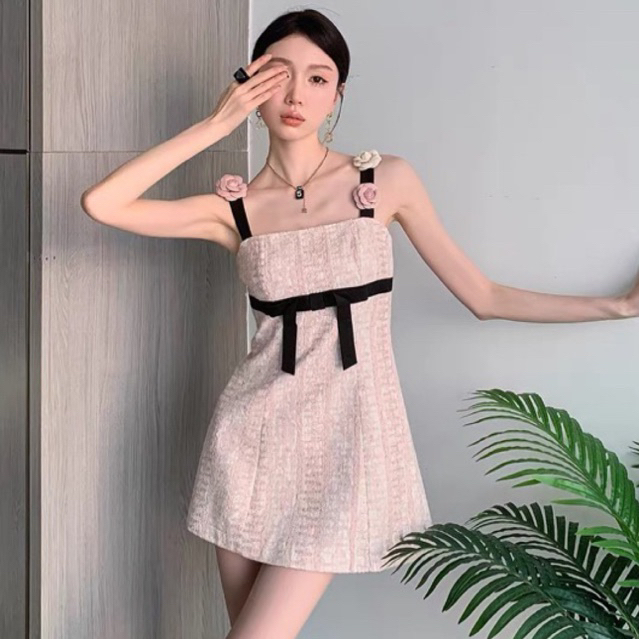 Jual FLOWER PINK TWEED DRESS MINI ELEGANT GAUN WANITA PENDEK MX254 ...
