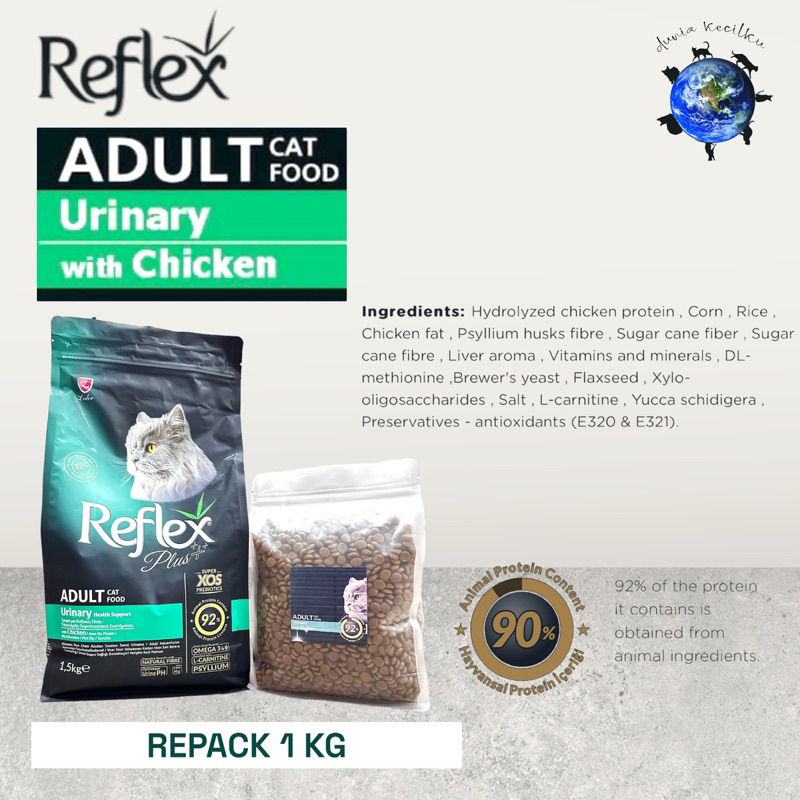 Jual Reflex Plus Adult URINARY Cat Food With Chicken Formula (REPACK 1 ...