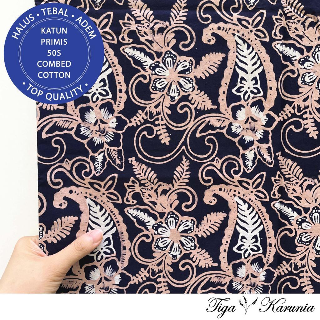 Jual Kain Batik Cap Tulis Kombinasi Premium Solo Bunga Daun Navy Cream ...