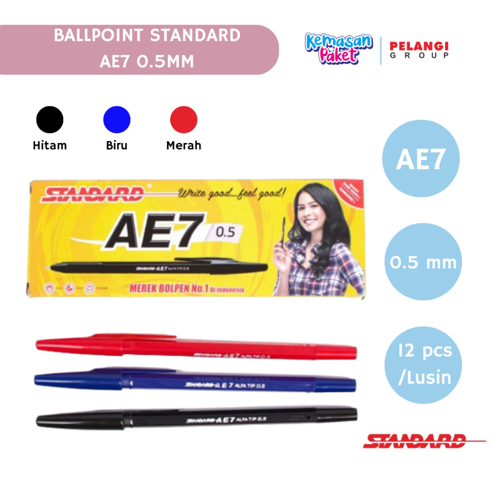 Jual BALLPOINT PULPEN STANDARD AE7 HITAM MERAH BIRU | Shopee Indonesia