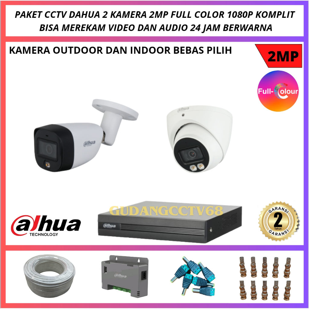 Jual Paket CCTV Dahua Full Colour 4 Channel 2 Camera Dahua 2mp Colorvu ...