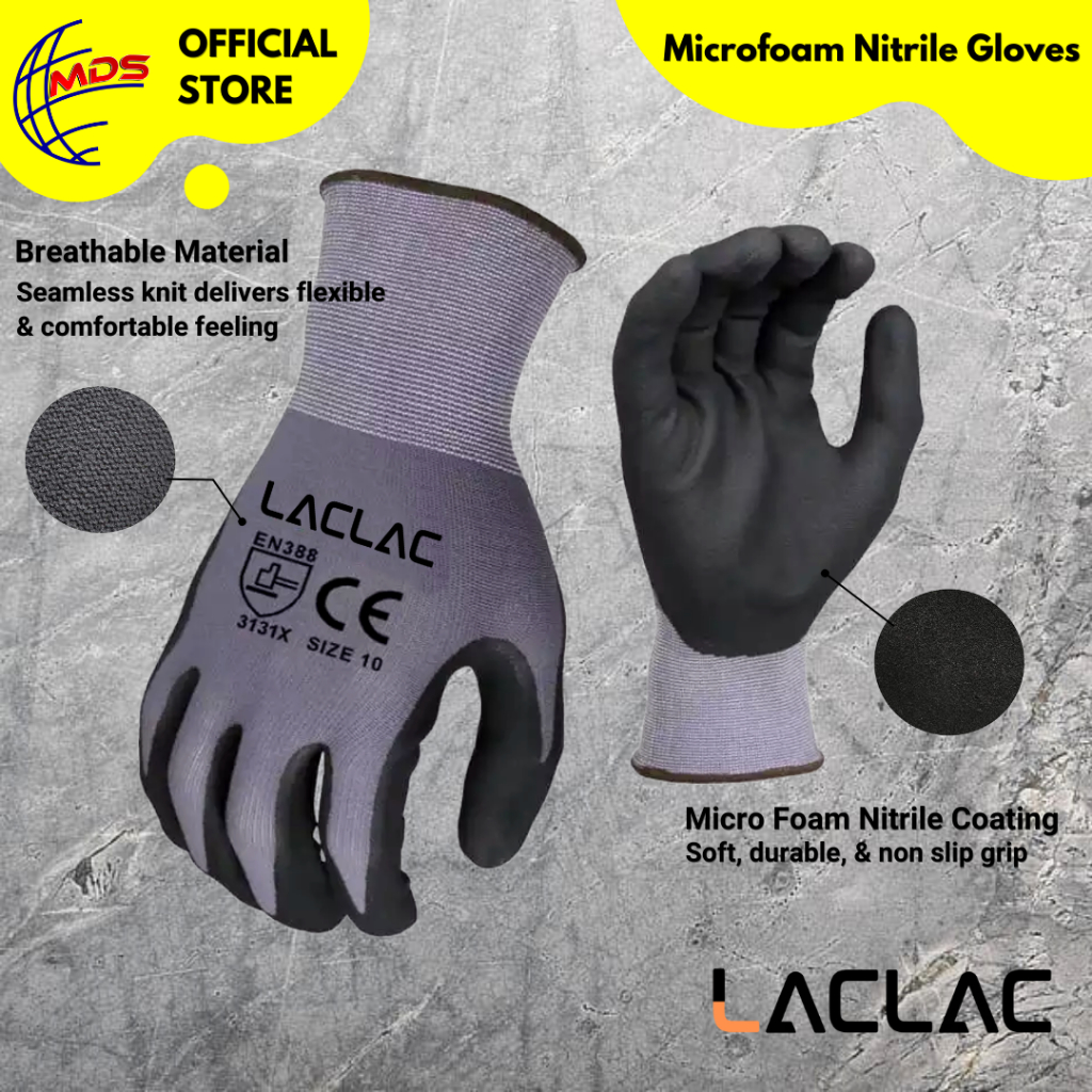 Jual LACLAC Sarung Tangan Kerja Proyek Anti Slip Nitrile | Shopee Indonesia