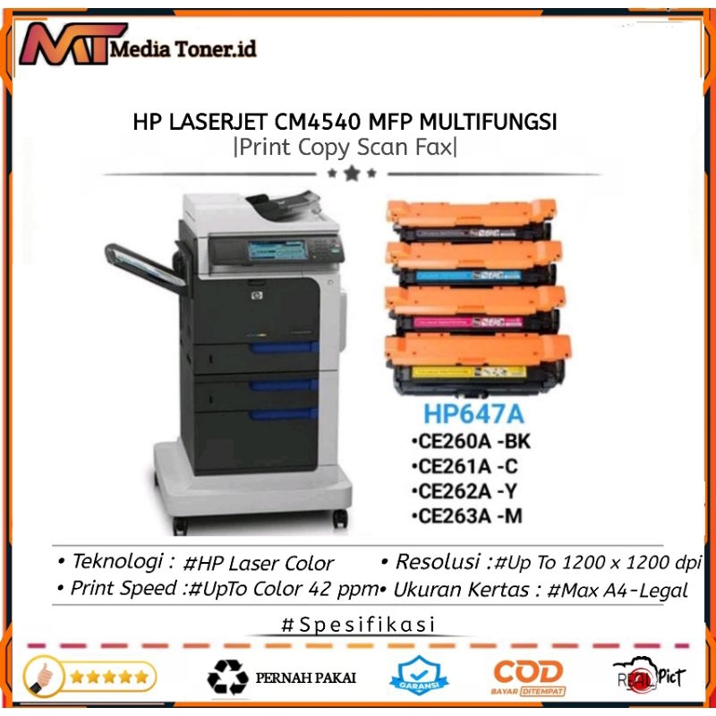 Jual HP LaserJet CM4540 MFP Multifungsi Color Laserjet Full tray A4 ...