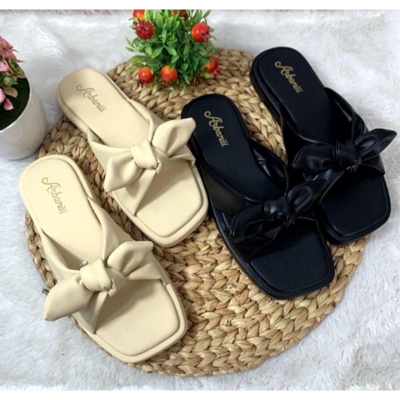 Jual sandal sendal ootd wanita Korea motif silang pita terbaru kekinian ...