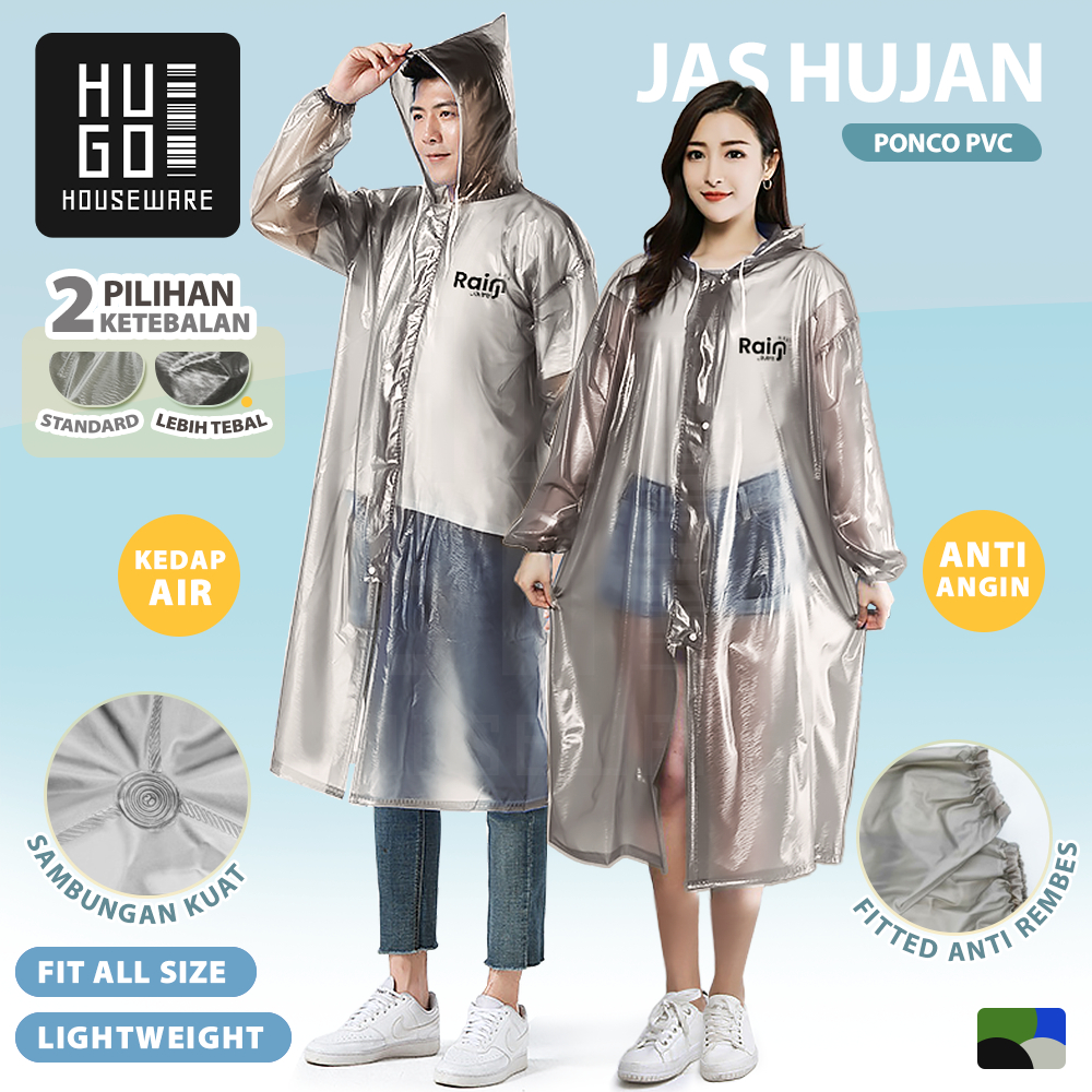 Jual HUGO Jas Hujan Dewasa Poncho PVC Tebal Jas Hujan Pria Wanita Elastis Anti Rembes Premium ...