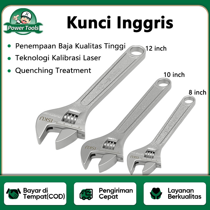 Jual ISKU Kunci Inggris Adjustable Wrench 8" 10" 12" Ingris Pipa 45 ...