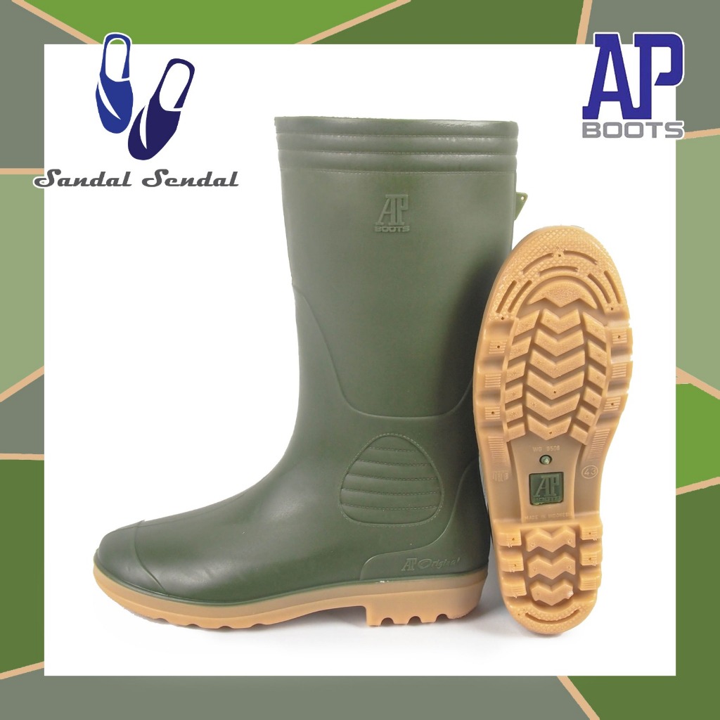 Jual Sepatu Boot Tinggi AP 9506 AP Boots Hijau Karet Lokal Anti Air ...
