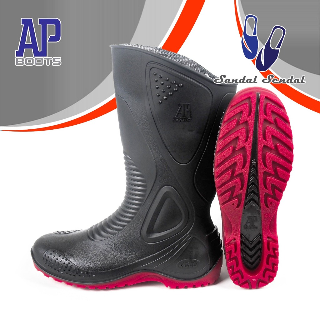 Jual Sepatu Boot Tinggi AP MOTO 1 AP Boots Hitam Merah Karet Lokal Anti ...