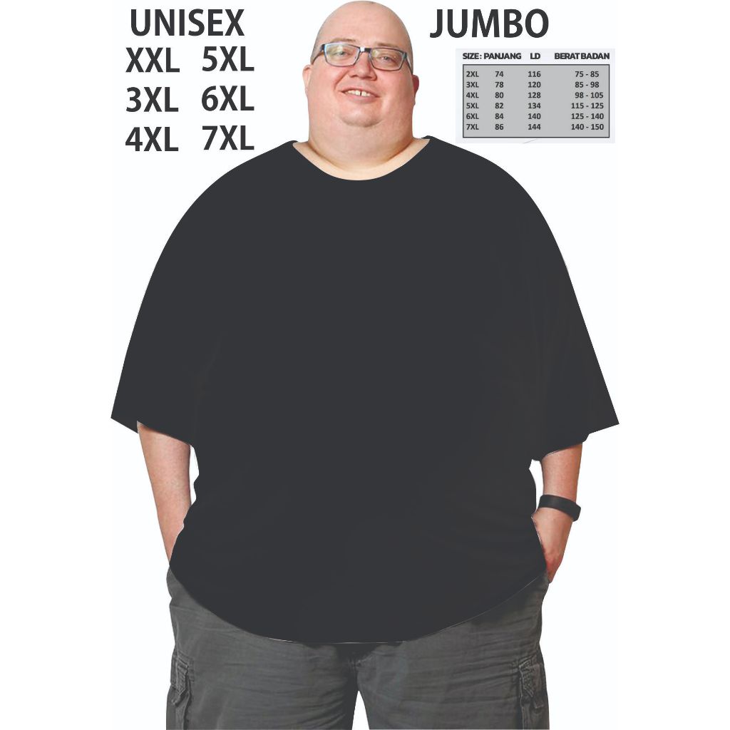 Jual Max Bb 165++ Kg Kaos Polos Jumbo Big Size Dewasa 2XL Sampai 10XL Pria Dan Wanita Bahan ...