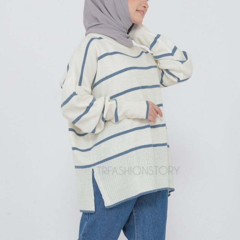 Jual Haru Stripe Knit Oversize Sweater Garis Rajut | Shopee Indonesia