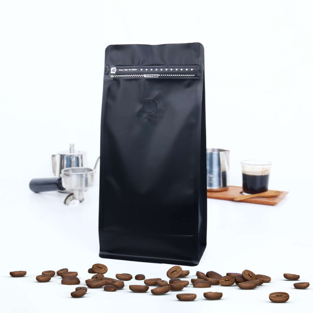 Jual Kemasan Kopi 1 Kg Ziplock Hitam Flat Bottom Packaging | Valve | Zipper | Packaging Kopi ...