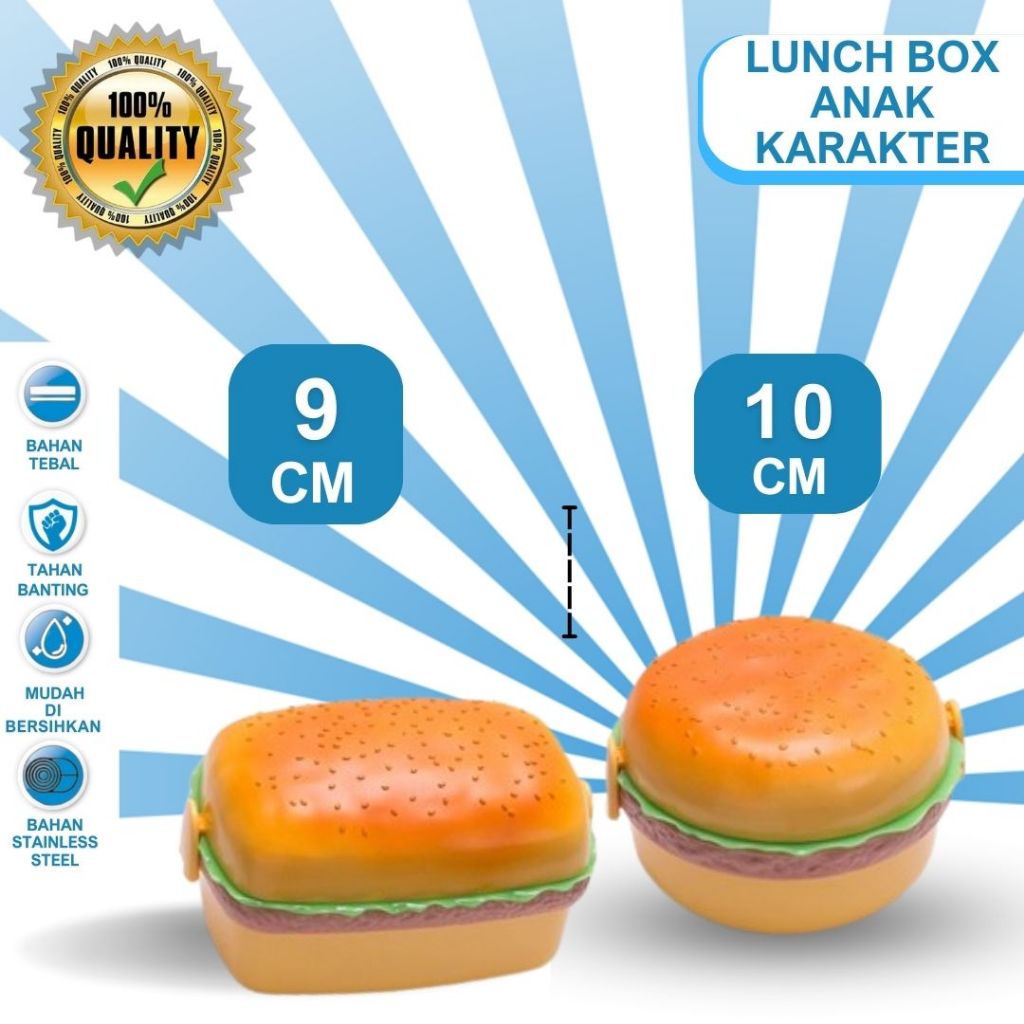 Jual LUNCH BOX LUCU MOTIF BURGER HAMBURGER BULAT DAN KOTAK TEMPAT MAKAN ...