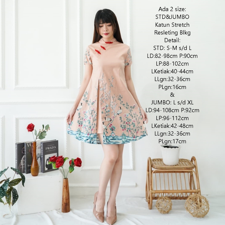 Jual Baju merah big size Dress Imlek jumbo Wanita Baju Batik Dress ...