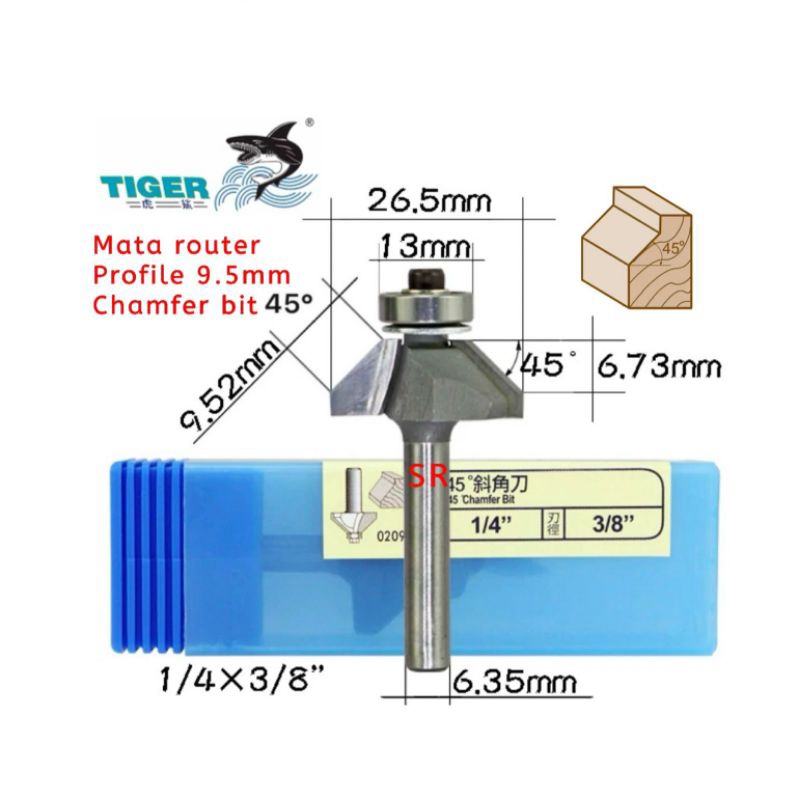 Jual Mata Router/ Profil 9.5mm (1/4 × 3/8) Chamfer Bits 45 Derajat ...