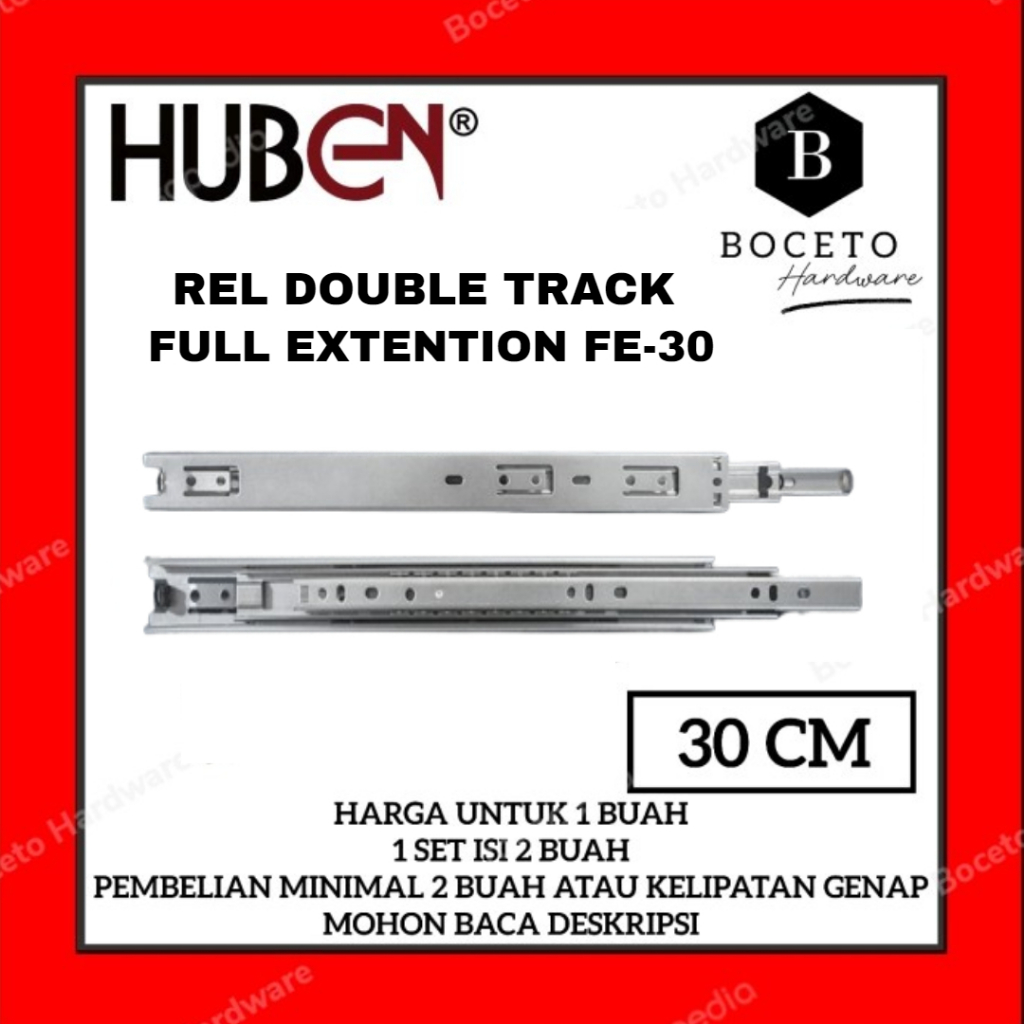Jual Rel Laci HUBEN 30 cm Double Track / Full Extension / Ball Bearing ...