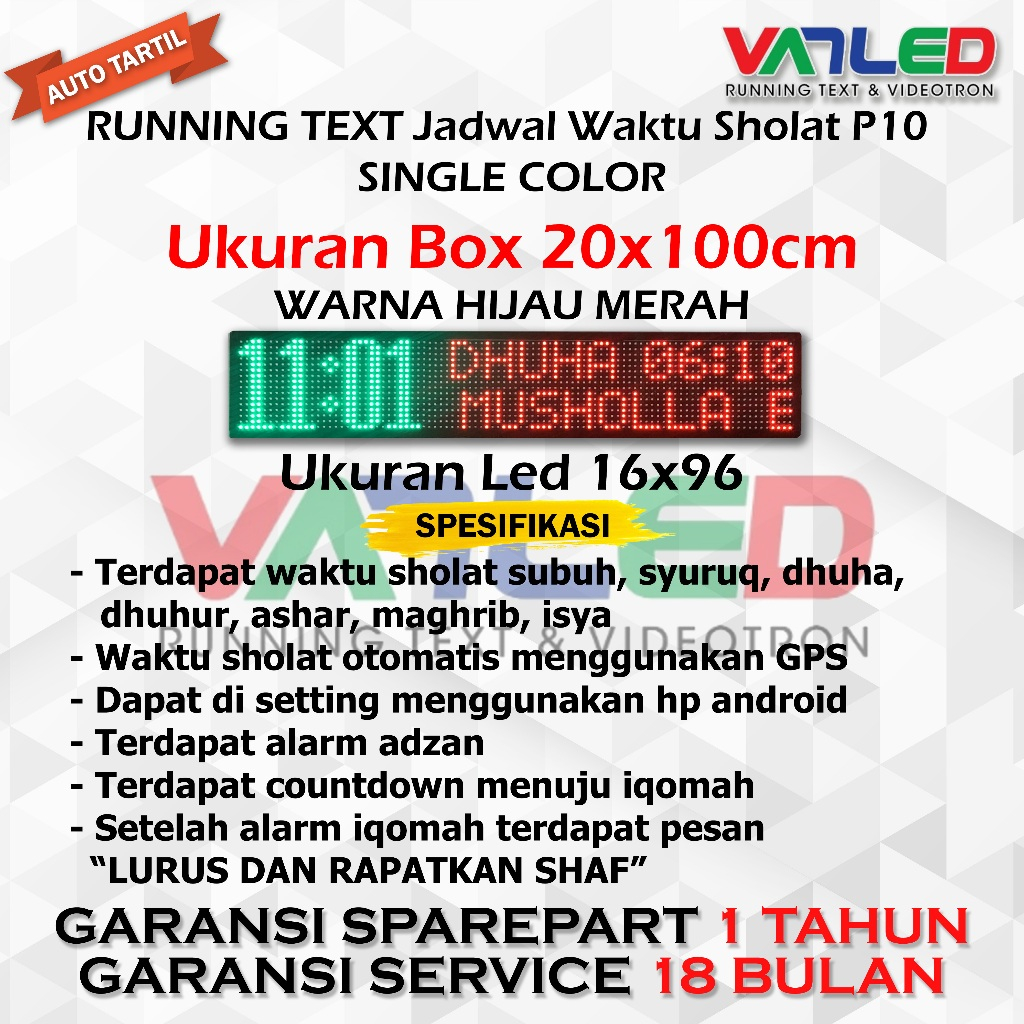 Jual Jam Sholat Jadwal Sholat Digital Jam Masjid P10 Single Color ...