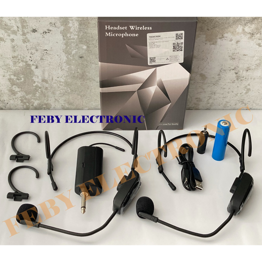 Jual Mic Bando 2 Mic UHF Wireless Microphone Headset Portable Tour ...