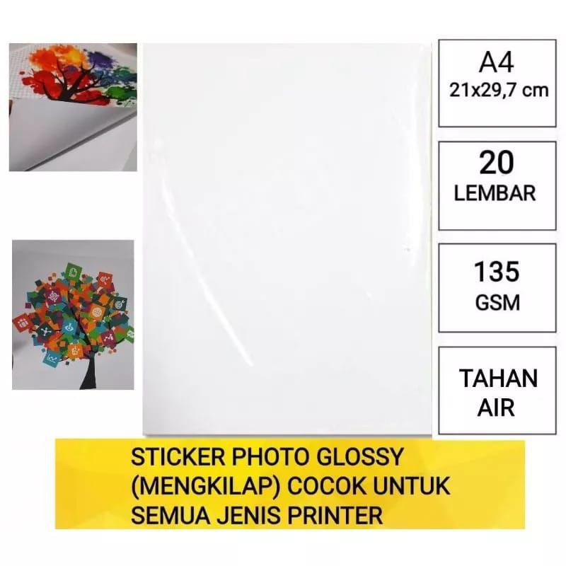 Jual KERTAS STIKER INKJET GLOSSY A4 ISI 20 LEMBAR / stiker foto ...