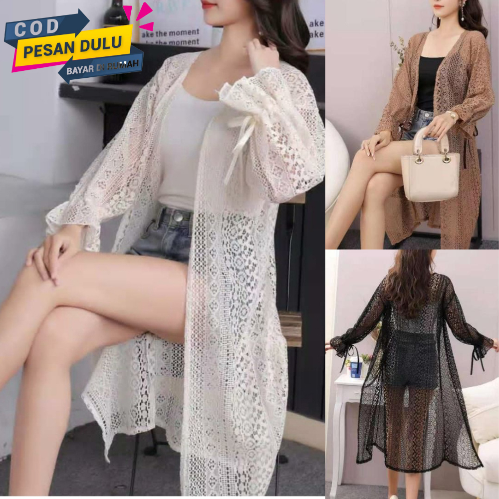 Jual Long Outer Cardigan Putih korean style Jumbo Lengan Panjang Pita ...