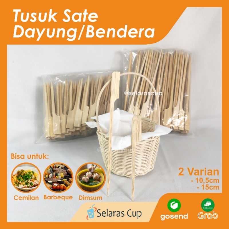 Jual ISI 100 tusuk sate kayu dengan pegangan tusukan bendera dayung ...