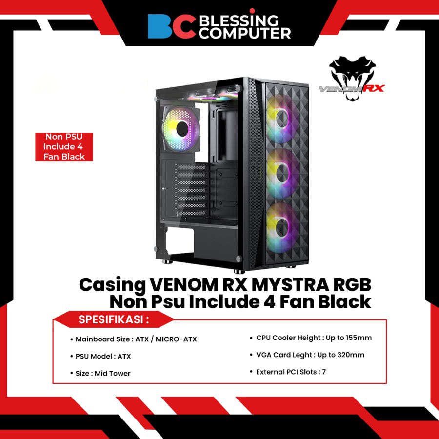 Jual Casing VENOM RX MYSTRA RGB Non Psu Include 4 Fan Black | Shopee ...