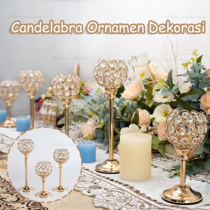 Jual 3PCS Golden Crystal Dekorasi Makan Malam Ornamen Lilin Bola ...